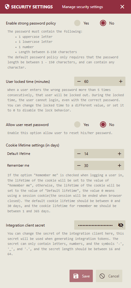 Security Settings | Wyn Documentation